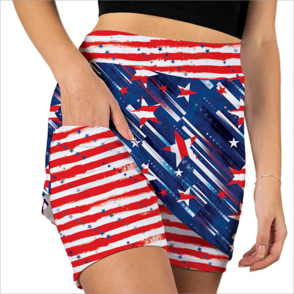 Skort Obsession 18" Two Pattern Skort-America Print